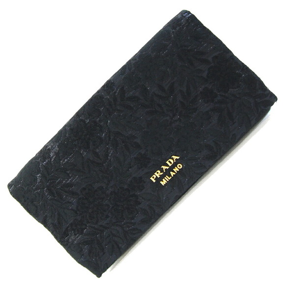 Prada | Bags | Prada Bi Fold Long Wallet Black Brocade Bag Embroidered ...